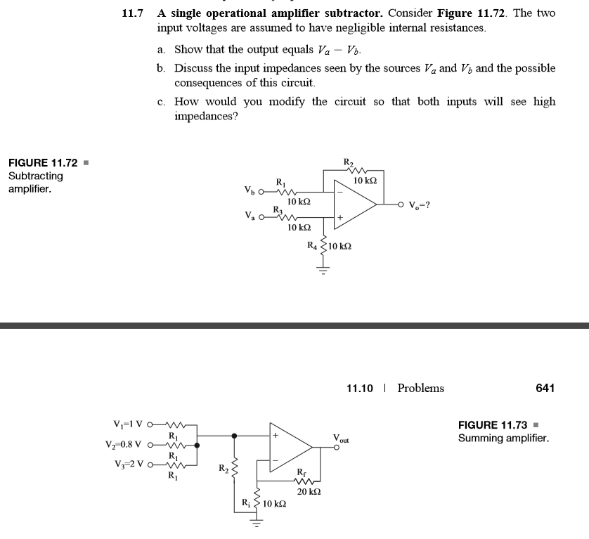 Solved A single operational amplifier subtractor. Consider | Chegg.com