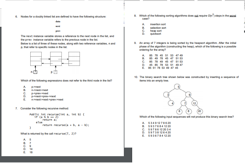Solved 6. Nodes for a doubly linked list are defined to have | Chegg.com