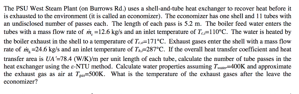 Solved The PSU West Steam Plant (on Burrows Rd.) uses a | Chegg.com