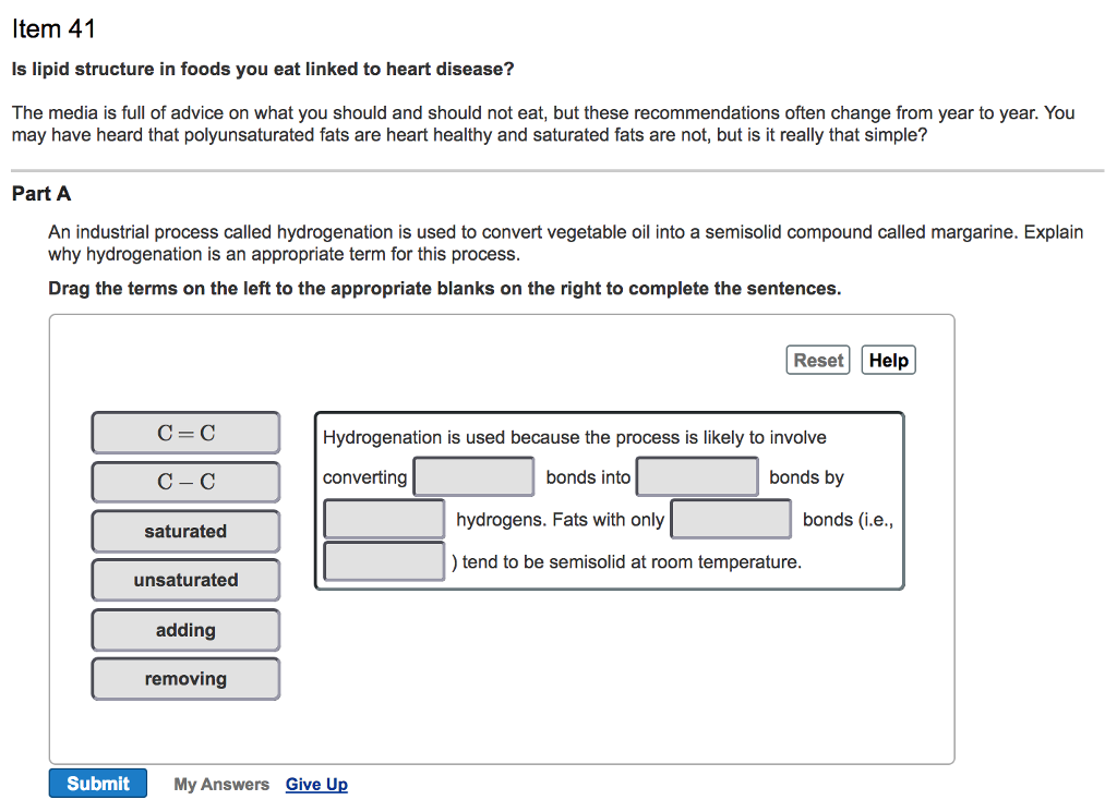 Solved Item 41 Is lipid structure in foods you eat linked to | Chegg.com