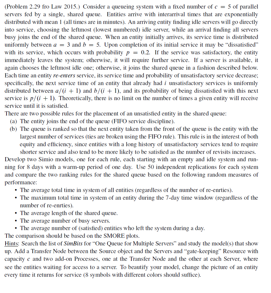 Simulation Question from the 'Simulation Modeling and | Chegg.com