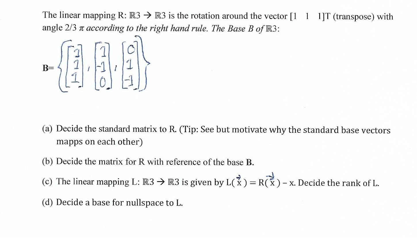 Solved The linear mapping R: R3 R3 is the rotation around | Chegg.com