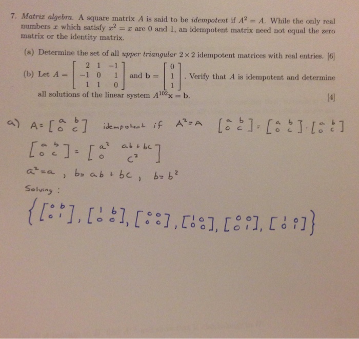 Solved 7. Matriz algebra. A square matrix A is said to be | Chegg.com