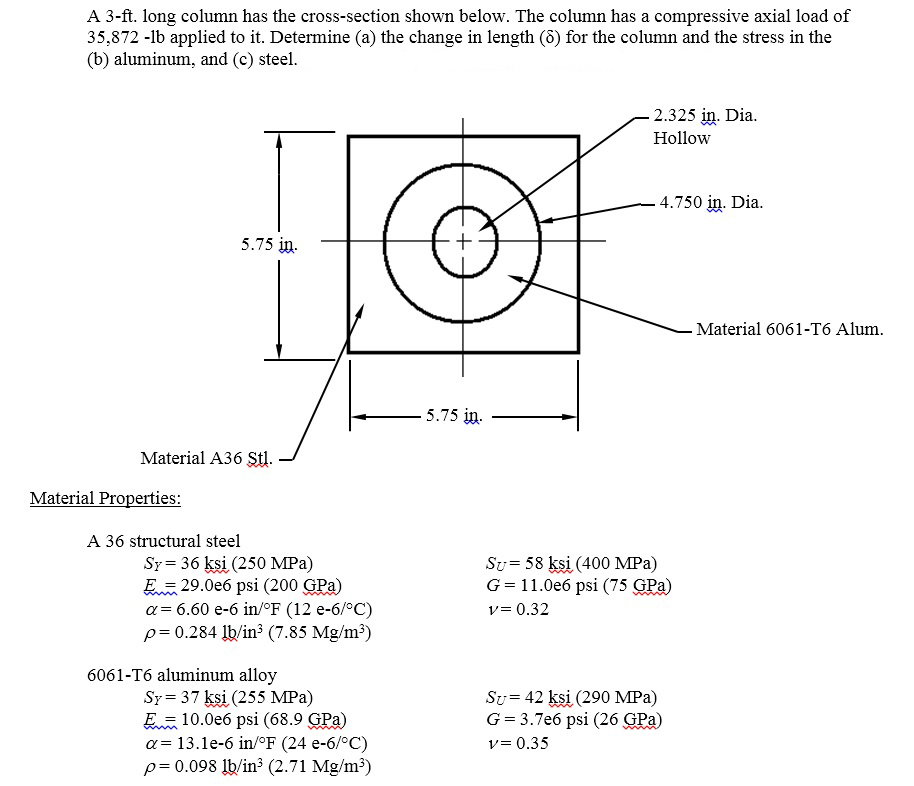 Solved A 3-ft. long column has the cross-section shown | Chegg.com