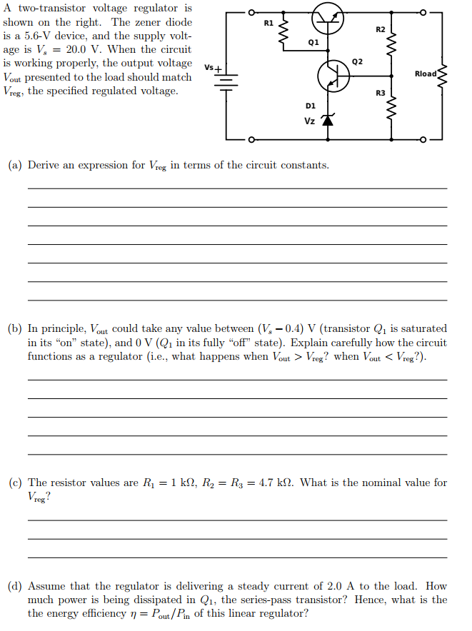 Solved A two-transistor voltage regulator is shown on the | Chegg.com