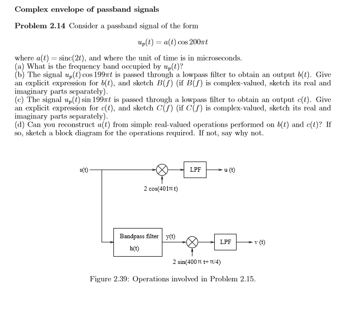 Solved Complex envelope of passband signal Problem 2.14 | Chegg.com