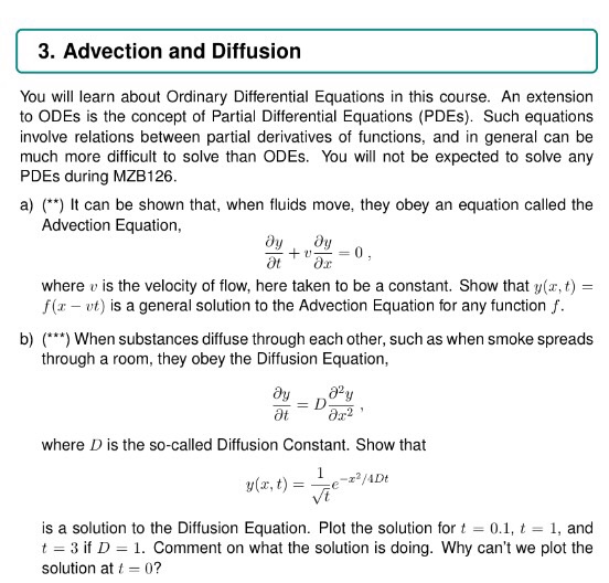 Solved 3. Advection and Diffusion You will learn about | Chegg.com