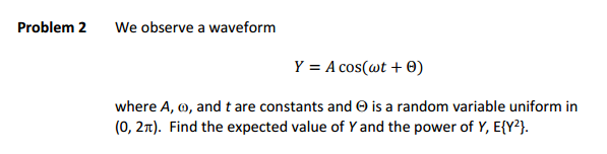 We observe a waveform Y = A cos(omega t + theta) | Chegg.com