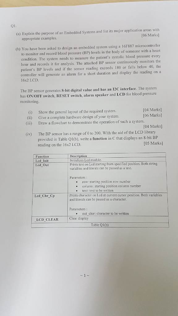 Solved Q1. (a) Explain the purpose of an Embedded Systems | Chegg.com