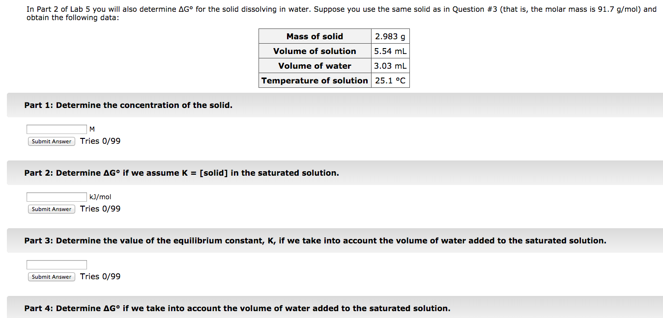 Solved In Part 2 of Lab 5 you will also determine Delta G | Chegg.com