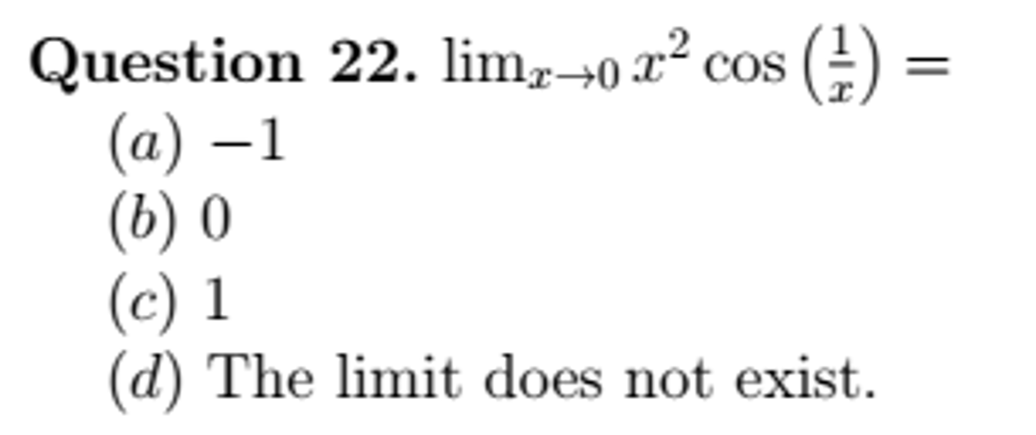 Solved Provide the answer lim_x rightarrow 0 x^2 cos (1/x) | Chegg.com