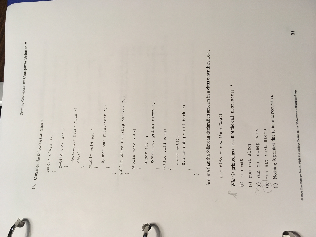 Solved Sample Questions for Computer Science A 15. Consider | Chegg.com