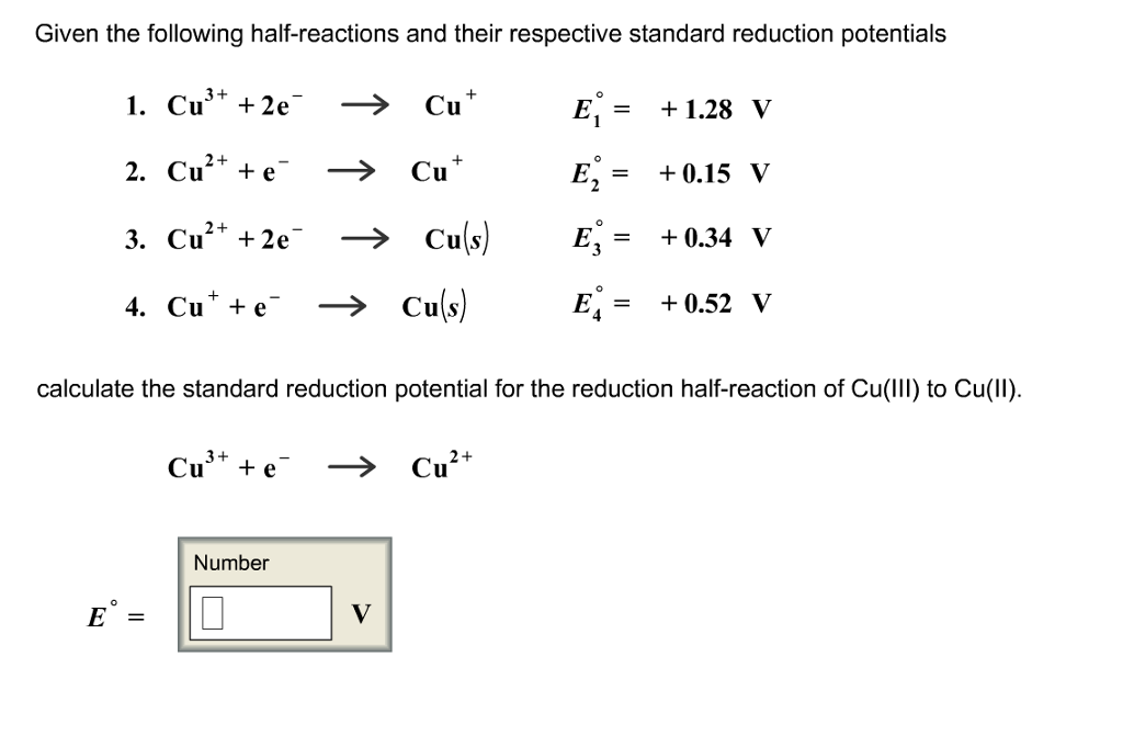 Solved Given the following half reactions and their | Chegg.com