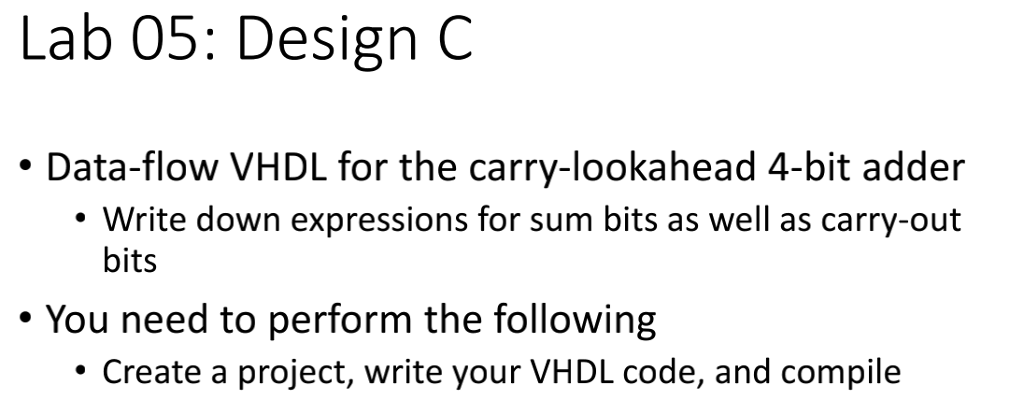Solved Design C: Implement a 4-bit CLA using data-flow VHDL. | Chegg.com