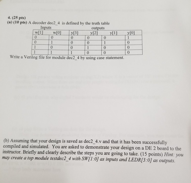Solved 4. (25 pts) (a) (10 pts) A decoder dec2 4 is defined | Chegg.com