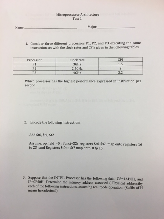 Solved Consider Three Different Processors P1 P2 And P3 