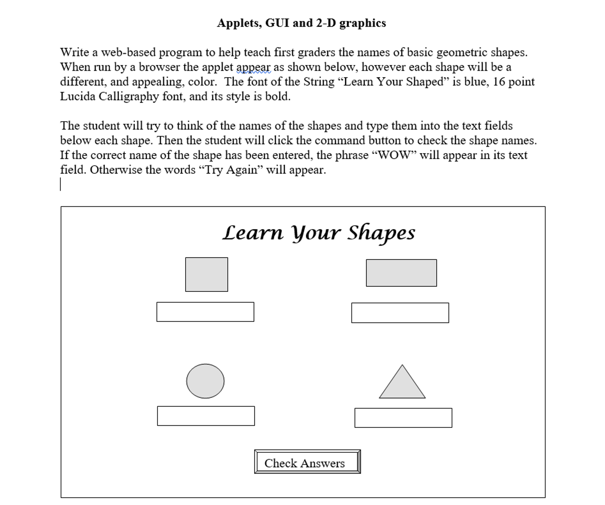 Write a web-based program to help teach first graders | Chegg.com