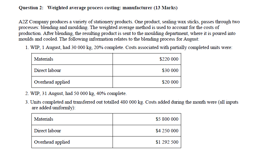 Solved Question 2: Weighted average process costing: m | Chegg.com