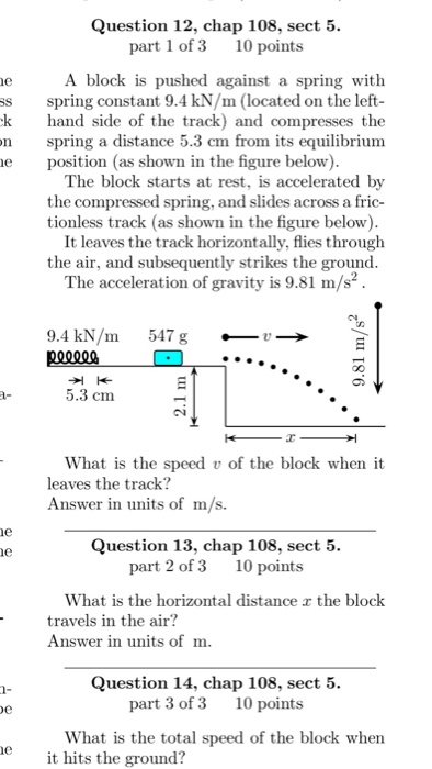 Solved A block Is pushed against a spring with spring | Chegg.com