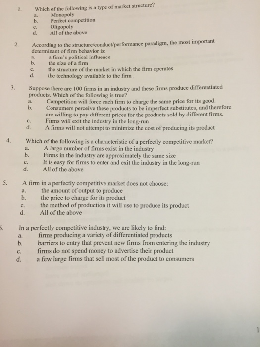 Solved Which of the following is a type of market structure? | Chegg.com