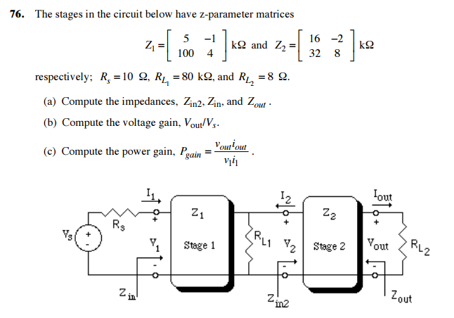 Solved The stages in the circuit below have z-parameter | Chegg.com