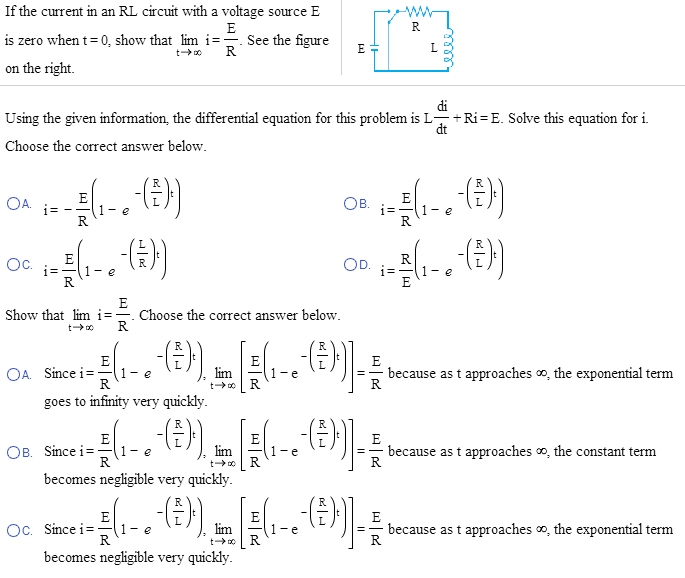 Solved If the current in an RL circuit with a voltage source | Chegg.com