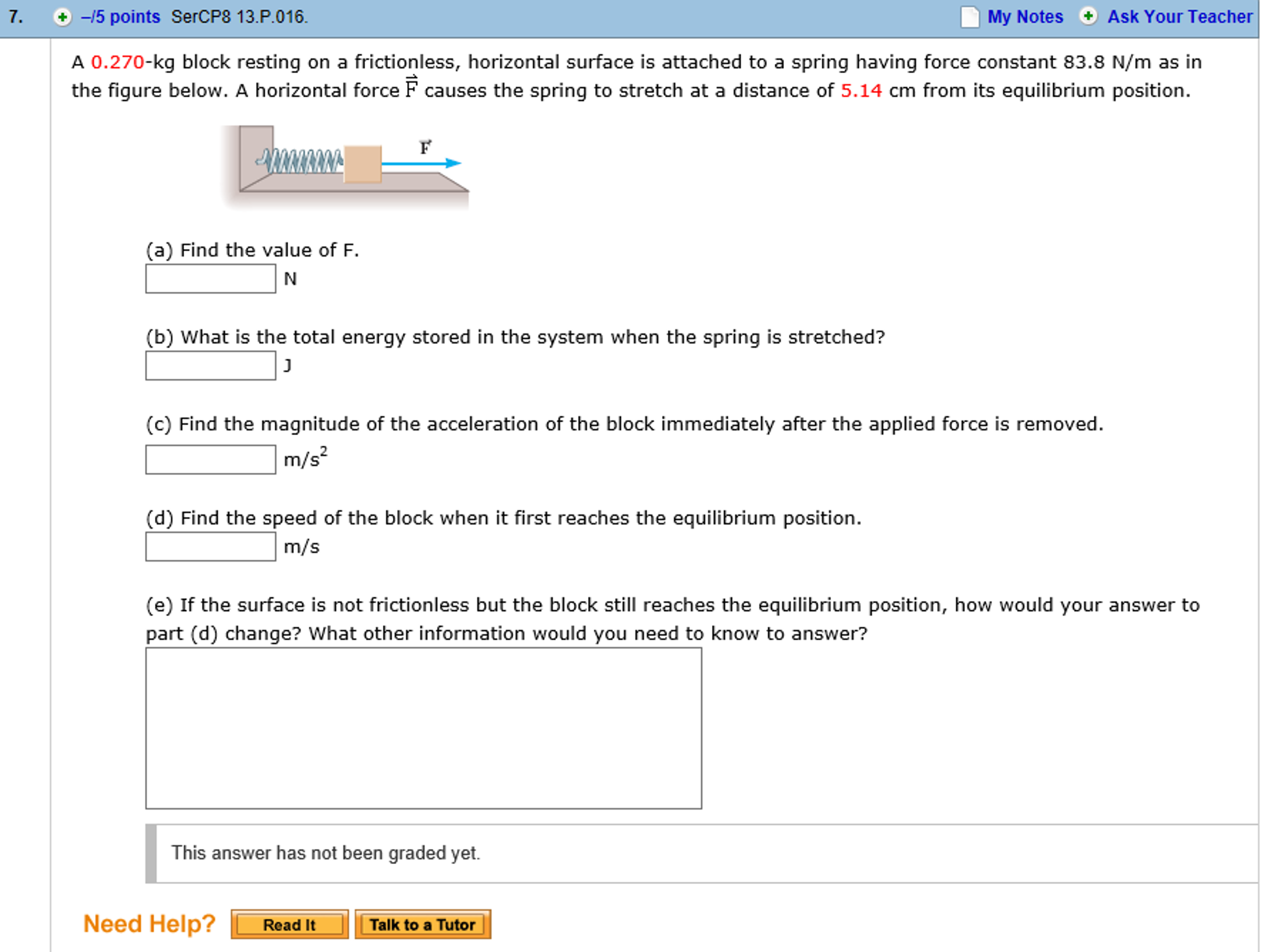 Solved A 0.270-kg block resting on a frictionless, | Chegg.com
