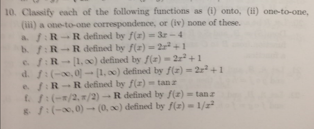 Solved Classify each of the following functions as (i) onto, | Chegg.com