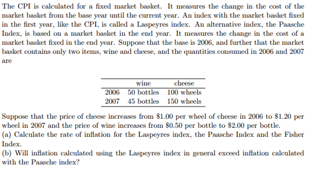 Solved The CPI Is calculated for a fixed market basket. It | Chegg.com