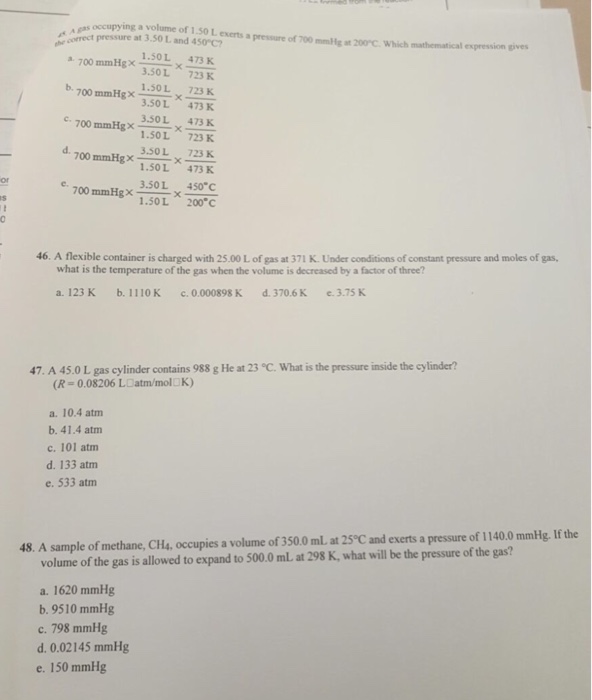 Solved A gas occupying a volume of 1.50 l exerts a pressure | Chegg.com