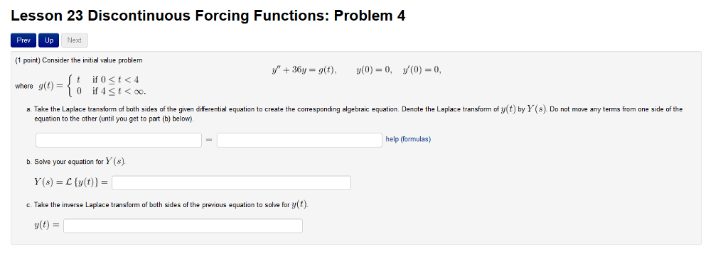 Solved Lesson 23 Discontinuous Forcing Functions: Problem 4 | Chegg.com