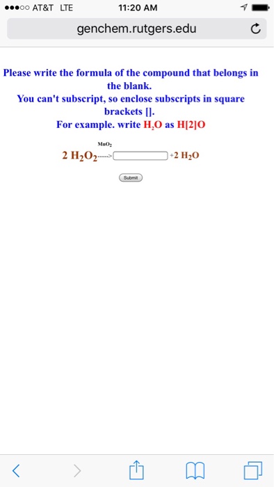 Solved 0O AT&T LTE 11:20 AM genchem.rutgers.edu Please write | Chegg.com