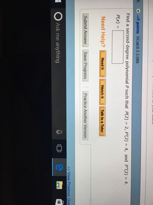 Solved Find A Second Degree Polynomial P Such That P 2 2