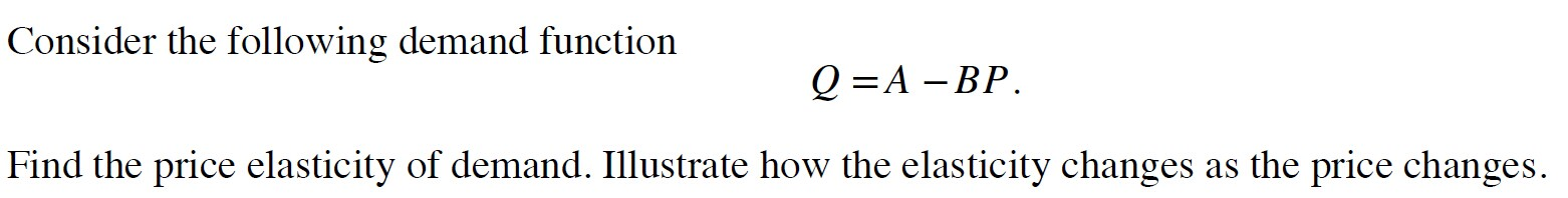 Solved Consider the following demand function Q = A - BP. | Chegg.com