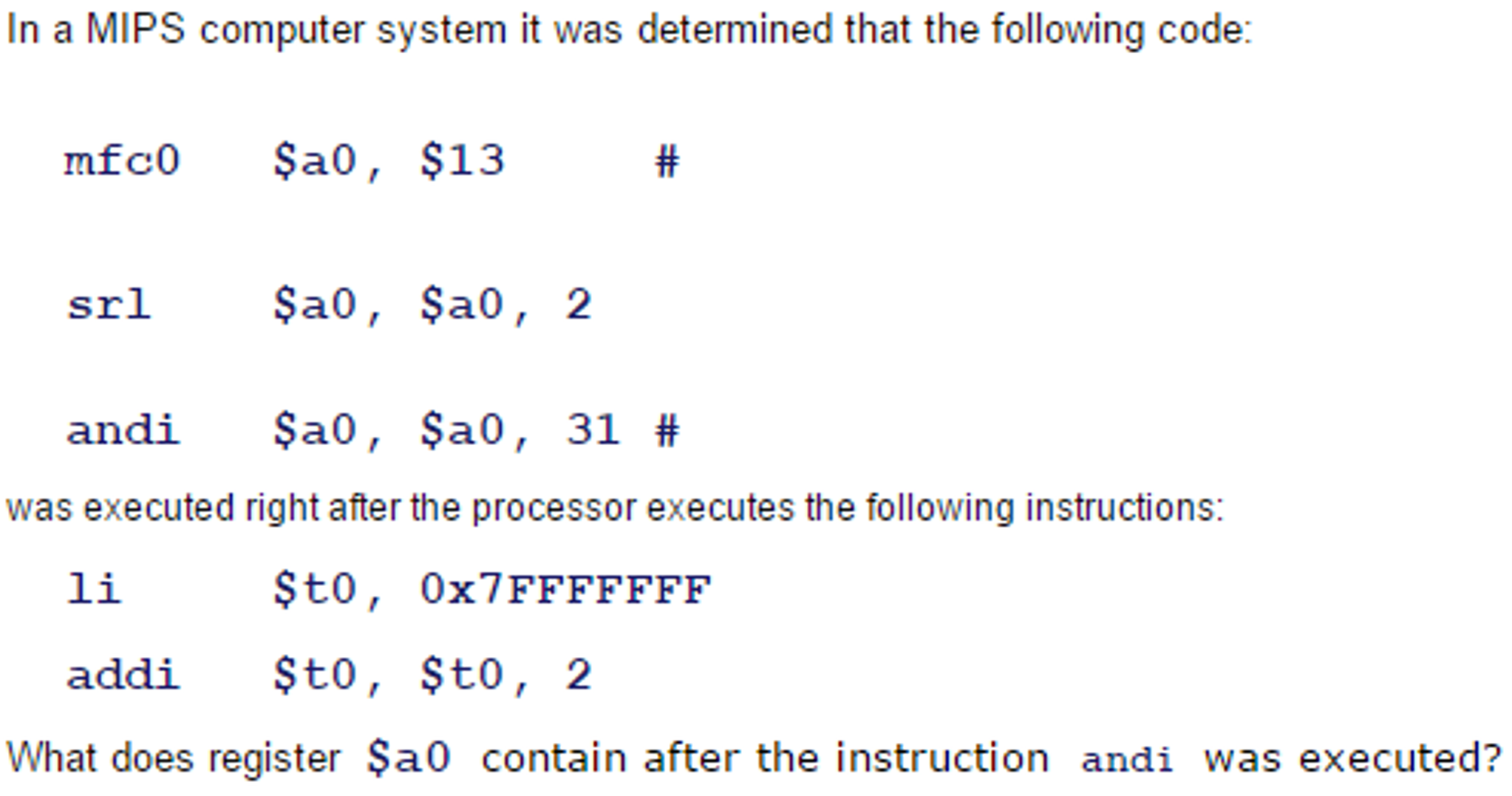 What does the register $a0 contain after the | Chegg.com