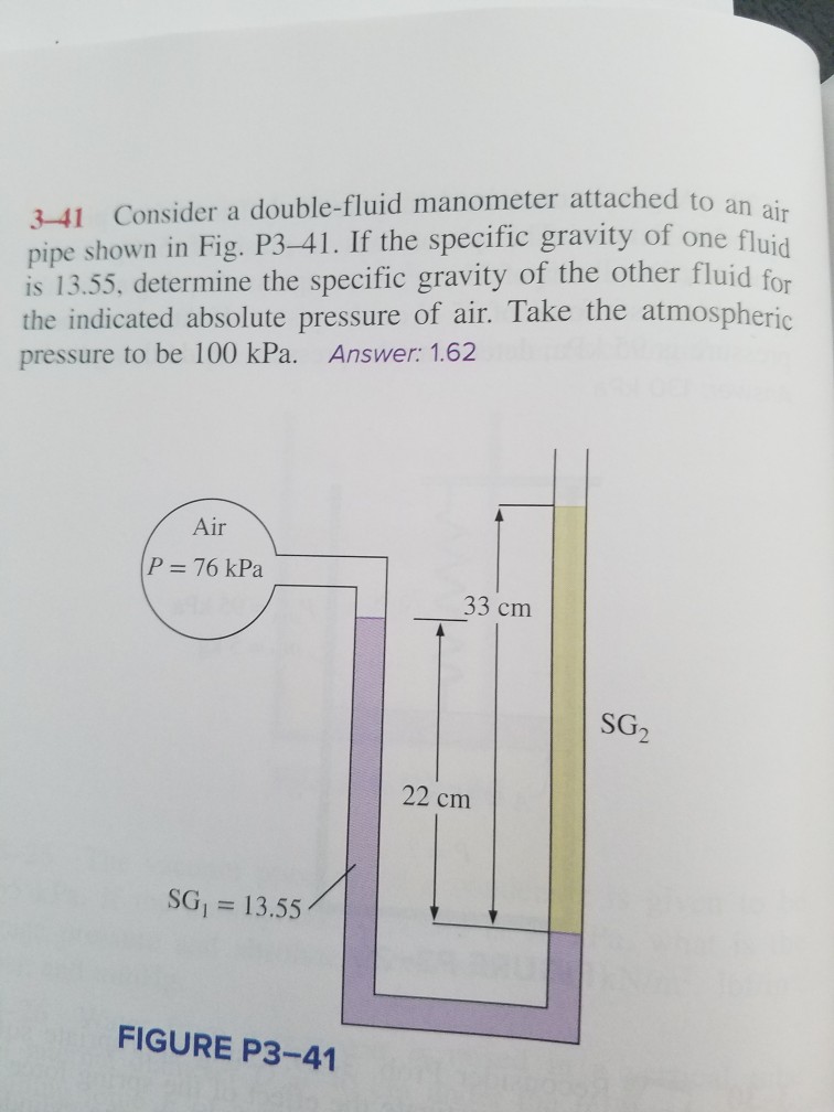 Solved 3-41 Consider a double-fluid manometer attached to a | Chegg.com