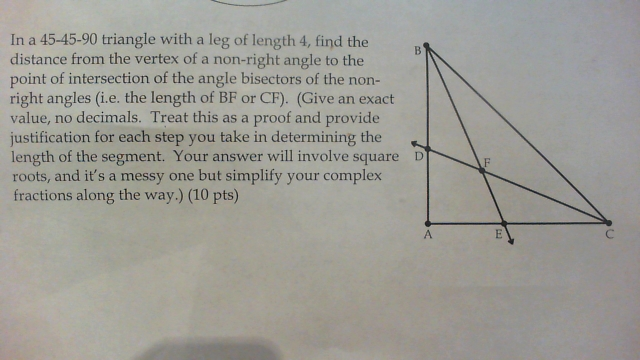 Solved In a 45-45-90 triangle with a leg of length 4, find | Chegg.com