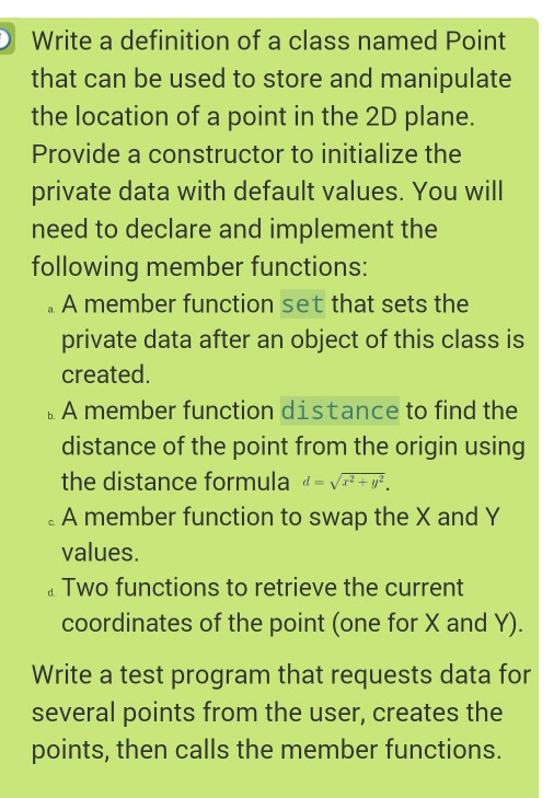 Solved Write a definition of a class named Point that can be | Chegg.com