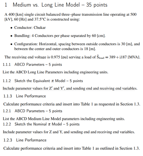 1 Medium vs. Long Line Model - 35 points A 400 [km] | Chegg.com