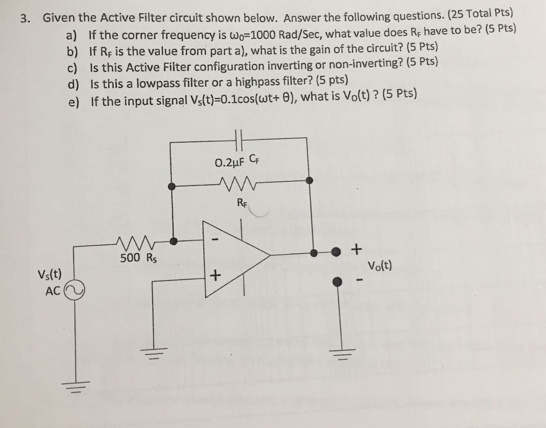 Solved Given the Active Filter circuit shown below. Answer | Chegg.com