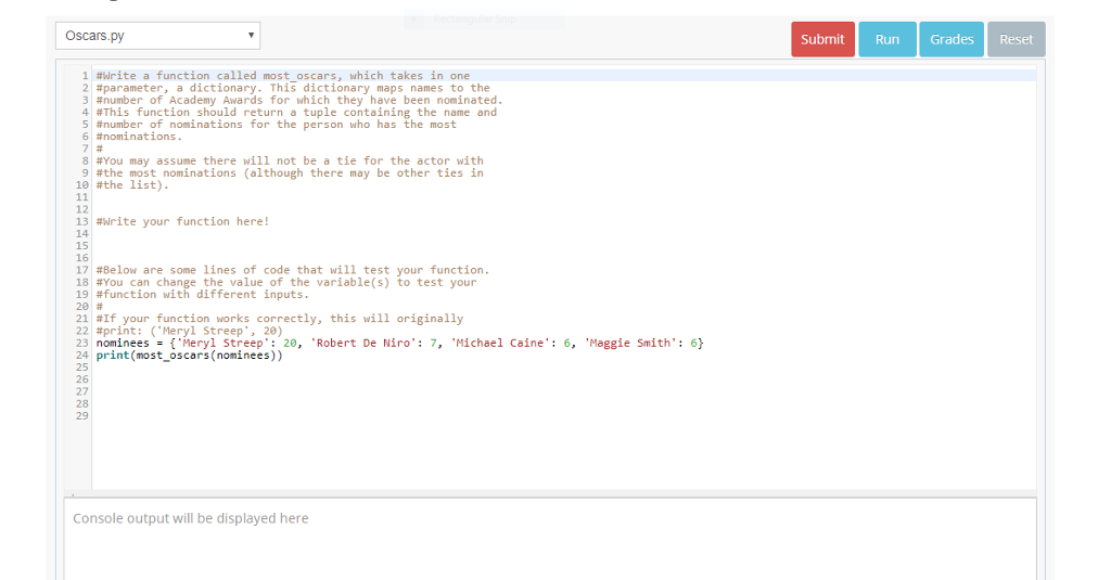 Solved Oscars.py Submit Run Grades Reset 1 # rite a function | Chegg.com Solved Oscars.py Submit Run Grades Reset 1 # rite a function | Chegg.com