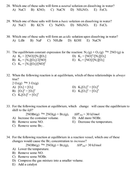 Solved Which one of these salts will form a neutral solution | Chegg.com