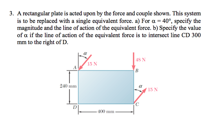 Solved A rectangular plate is acted upon by the force and | Chegg.com