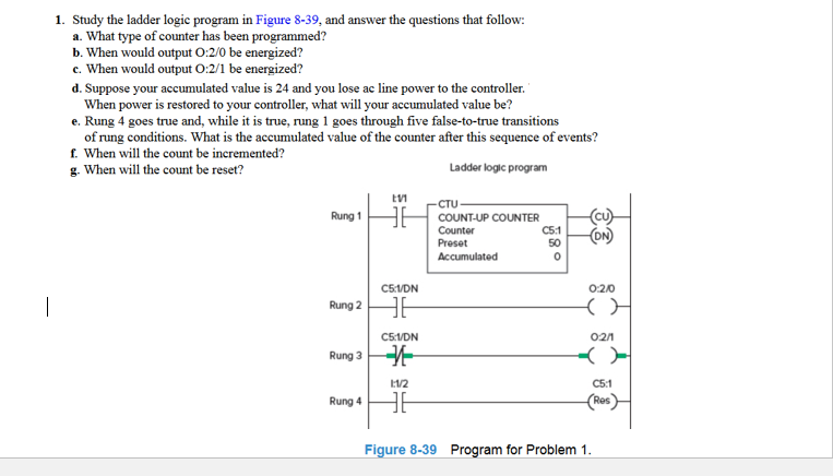 Solved 1. Study the ladder logic program in Figure 8-39, and | Chegg.com