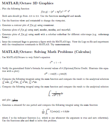 MATLAB/Octave 3D Graphics Plot the following funetion | Chegg.com