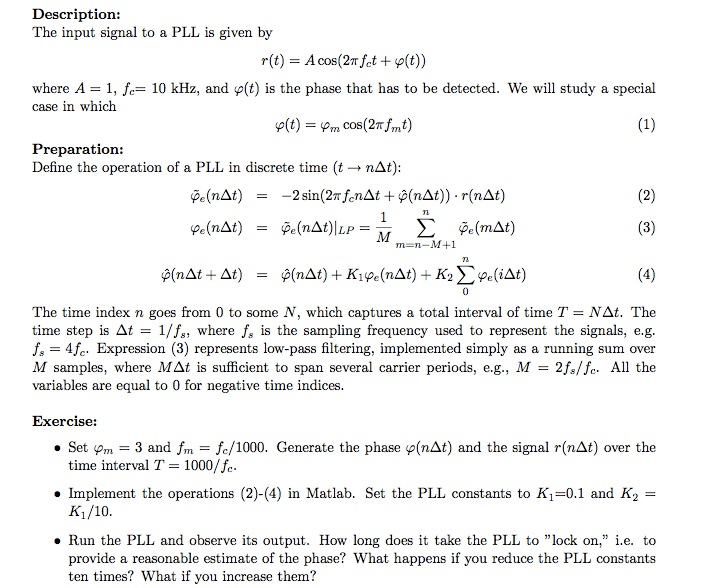 Description: The input signal to a PLL is given by | Chegg.com