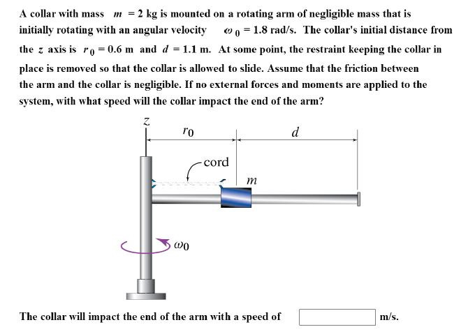 Solved A collar with mass m = 2 kg is mounted on a rotating | Chegg.com