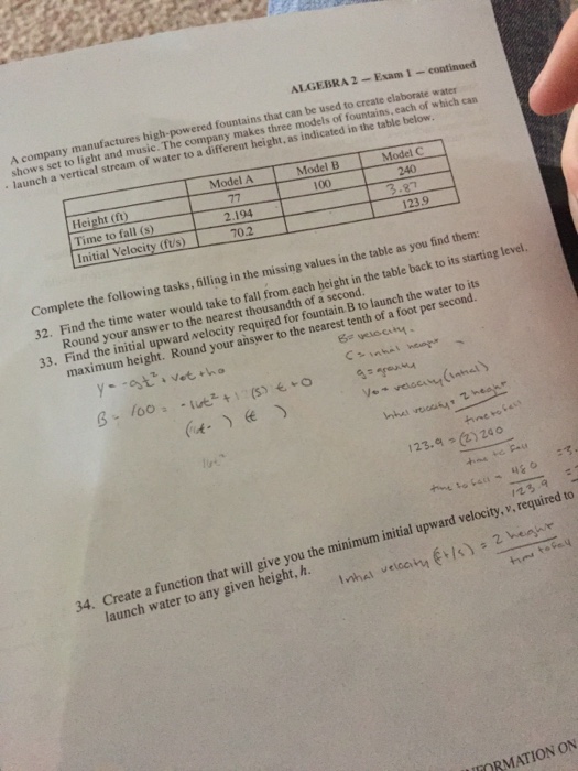 Solved How do I find model B Time to fall and intial | Chegg.com