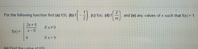 Solved For the following function find (a) f(9), (b) f(- | Chegg.com