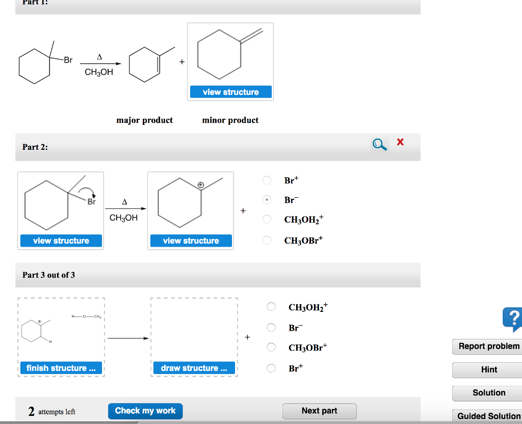 Solved PartI: CH3OH view structure major product minor | Chegg.com